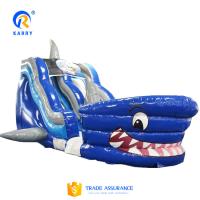 China Popular Inflatable Water Park Equipment Big Blue 3D Shark Water Slides with Swimming Pool for sale