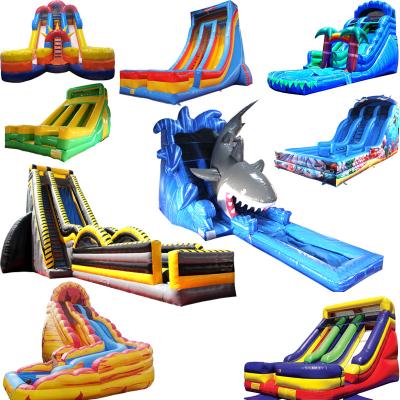 China Custom Design Tropical Theme Inflatable Water Slide With Pool for Kids and Adults for sale