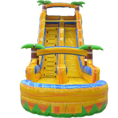 China Commercial Occasion Multi-Color Palm Tree Inflatable Water Slide with Small Pool for sale