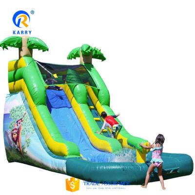 China Customized Logo Lovely Green Jungle Safari Inflatable Water Slide for Kids and Adults for sale