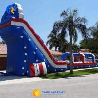 China Outdoor Commercial Inflatable Water Slide with USA Flag Style and Super Long Slip Lane for sale