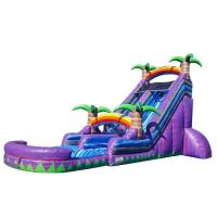 China Commercial Inflatable Pool Slides with Colorful Palm Purple Marble Jumping Slide for sale