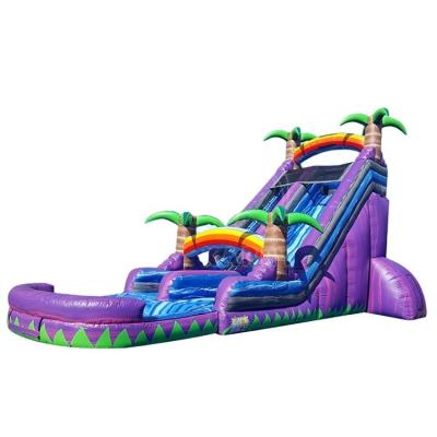 China Commercial Inflatable Pool Slides with Colorful Palm Purple Marble Jumping Slide for sale