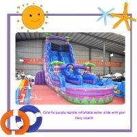 China Commercial Inflatable Pool Slides with Colorful Palm Purple Marble Jumping Slide for sale