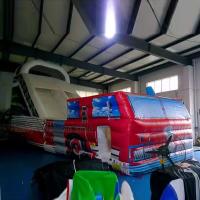 China Large Fire Truck Inflatable Dry Slide for Commercial Party Rental Repair Kits Included for sale