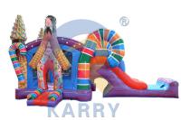 China Age Range 5-7 Years Inflatable Candy Bouncy Castle with Small Slide and Obstacle for sale