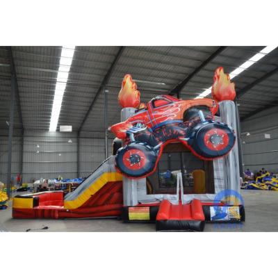 China Inflatable Dry Slide Pool Combo with Dual Lane Slide and 3D Racing Theme OEM Accepted for sale
