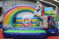 China Rainbow PVC Inflatable Trampoline Commercial Unicorn Bouncer with Slide and Blower for sale