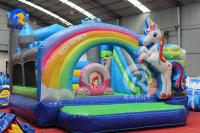 China Rainbow PVC Inflatable Trampoline Commercial Unicorn Bouncer with Slide and Blower for sale