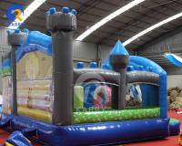 China Rainbow PVC Inflatable Trampoline Commercial Unicorn Bouncer with Slide and Blower for sale