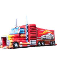 China OEM Acceptable Inflatable Big Red Truck Castle Slide Combo for Kids With Blower and Slide for sale