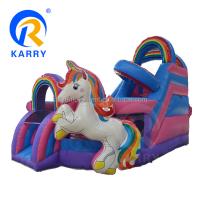 China Outdoor Commercial Kid Obstacle Toboggan Inflatable Jump House Unicorn Rainbow Theme for sale