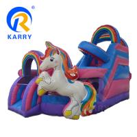 China Outdoor Fun Commercial 0.55mm PVC Rainbow Unicorn Inflatable Bouncer with Wet Dry Slide for sale