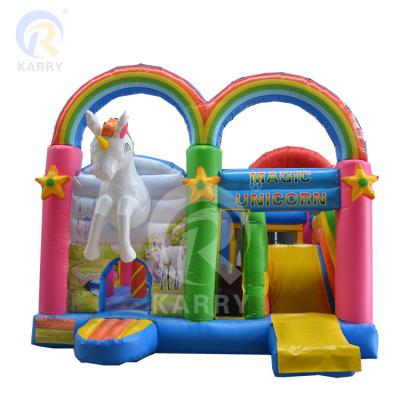 China Custom Unicorn Theme Inflatable Castle Bounce House with Slide Fun Playground Bouncer for sale