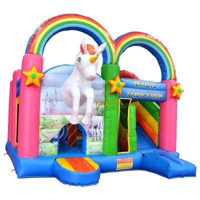 China Unisex Rainbow Unicorn Bouncer Castle with Slide Commercial Kids Playhouse Inflatable for sale