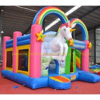 China Unisex Rainbow Unicorn Bouncer Castle with Slide Commercial Kids Playhouse Inflatable for sale