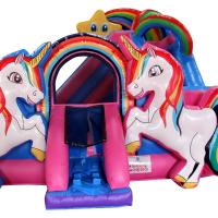 China Rainbow Double Unicorn Air Trampoline Inflatable Castle Slide Combo H14ft for Party Events for sale