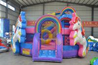 China Rainbow Double Unicorn Air Trampoline Inflatable Castle Slide Combo H14ft for Party Events for sale
