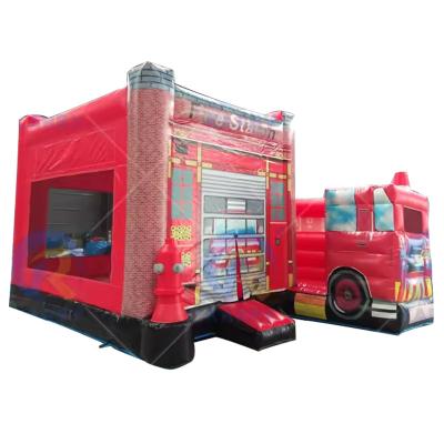 China Fire Station Truck Inflatable Bouncer Slide Combo for Party Rentals Age Range 14 Years up for sale