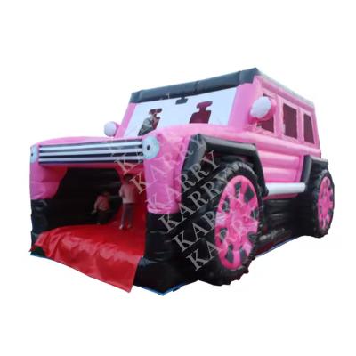 China Blower With Blower PINK JEEP INFLATABLE BOUNCE HOUSE WITH SLIDE AND BOUNCER FOR TEENS for sale