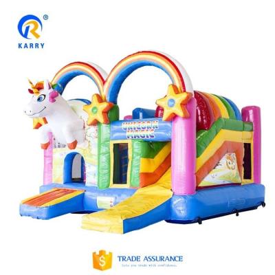 China Unisex PORTABLE Rainbow Unicorns Castle Jumping Bouncer Slide Combo in Rainbow Color for sale