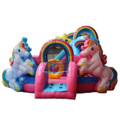 China Commercial Party Rental 5x5.5m Inflatable Bouncy Castle with Slide Unicorn for sale