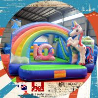 China PORTABLE Kids' Castle Play House with Unicorn and Rainbow Bridge Bouncy Castle Rental for sale