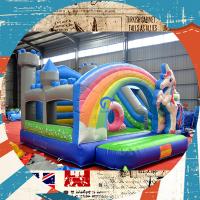 China PORTABLE Kids' Castle Play House with Unicorn and Rainbow Bridge Bouncy Castle Rental for sale