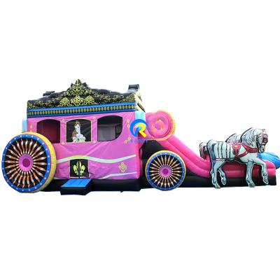 China Inflatable Bouncer with Slide and Repair Kit Commercial Pink Princess Carriage Combo for sale