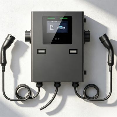 China IP55 2*22kw Wallbox charger for Commercial Use Dual guns wallbox for sale