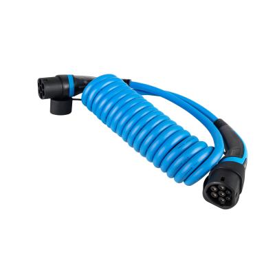 China 16A 480V 3 Phase 11kW Coiled EV Charging Cable type 2 to type 2 IEC 62196 for sale
