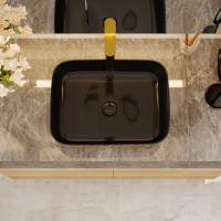 China Custom Square Black Gold Art Deco Pedestal Basin 500x380x130mm Ceramic Vessel Sink for sale