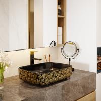 China Custom Square Black Gold Art Deco Pedestal Basin 500x380x130mm Ceramic Vessel Sink for sale