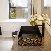 China Rectangular Ceramic Bathroom Sink 600x350x110mm Countertop Vessel Basin Modern Design for sale