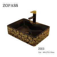 China Electroplate Golden Square Ceramic Basin Table Top For Cabinet for sale