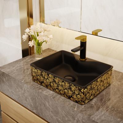 China Electroplate Golden Square Ceramic Basin Table Top For Cabinet for sale