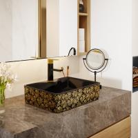 China Electroplate Golden Square Ceramic Basin Table Top For Cabinet for sale