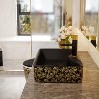 China Electroplate Golden Square Ceramic Basin Table Top For Cabinet for sale