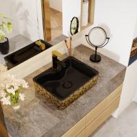 China Electroplate Golden Square Ceramic Basin Table Top For Cabinet for sale