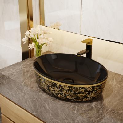 China Gold Electroplate Art Sanitary Ware Basin Table Top Round Shape for sale