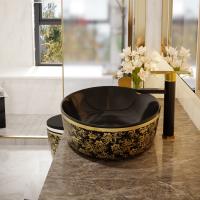 China Gold Electroplate Art Sanitary Ware Basin Table Top Round Shape for sale