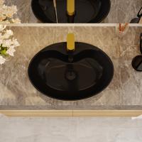 China Luxury Oval Freestanding Vanity Basin Black Gold Ceramic 560x410mm with Faucet for sale