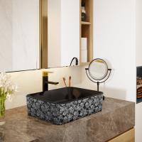 China Black Gold Rectangle Ceramic Countertop Basin 560x410mm Single Hole Vessel Sink for sale