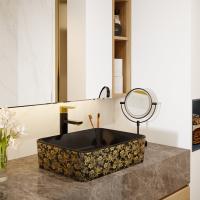 China Black Gold Rectangle Ceramic Countertop Basin 560x410mm Single Hole Vessel Sink for sale