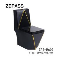 China One Piece Washdown Sanitary Ware Toilet Black Gold Graphic Design for sale
