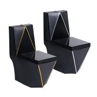 China One Piece Washdown Sanitary Ware Toilet Black Gold Graphic Design for sale