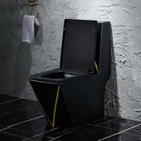 China One Piece Washdown Sanitary Ware Toilet Black Gold Graphic Design for sale