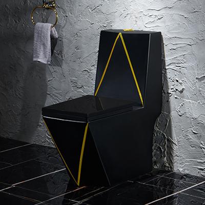 China One Piece Washdown Sanitary Ware Toilet Black Gold Graphic Design for sale