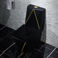 China One Piece Washdown Sanitary Ware Toilet Black Gold Graphic Design for sale