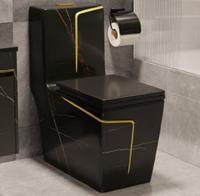 China Siphon Flushing Floor Mounted Black White Toilet S Trap Hotel Design for sale